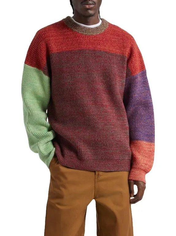WASTE YARN PROJECT Odd Colorblock Wool Blend Sweater - Burgundy Multi