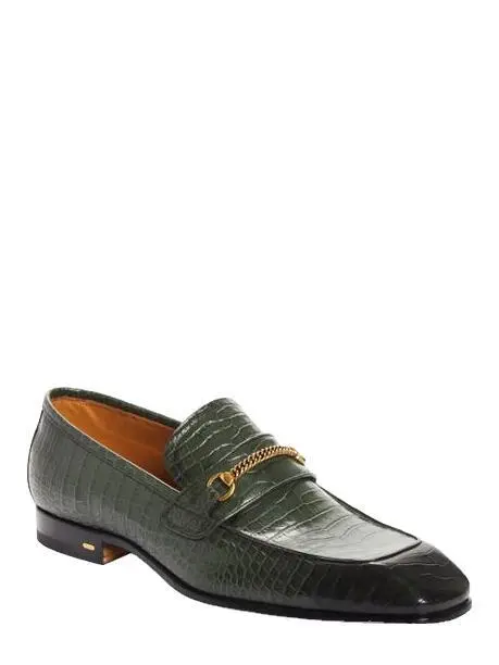 TOM FORD Bailey Croc-embossed Chain Loafer - Rifle Green