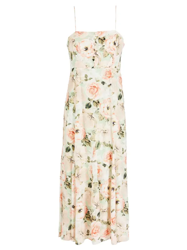 Alice + Olivia Floral-print Satin Midi Dress - Light Green