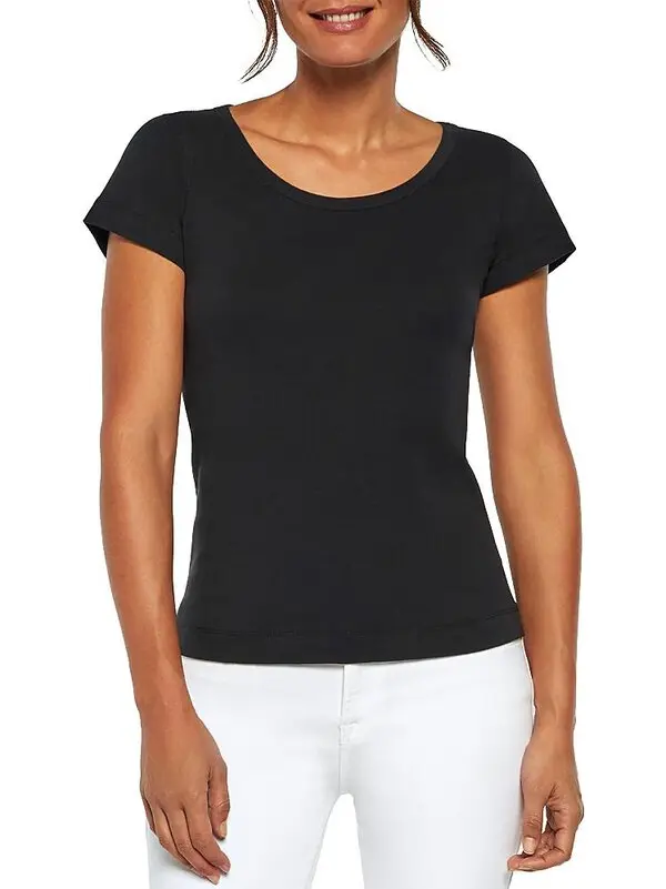 Three Dots Round Neck Slim Fit Tee - Black