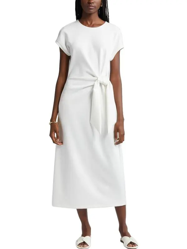 Nordstrom Tie Waist Midi Dress - Ivory Cloud