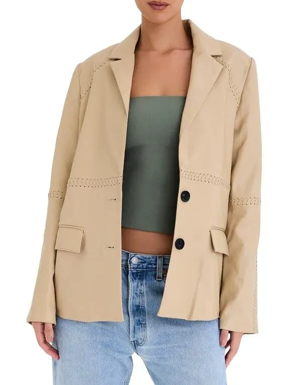 MISTRESS ROCKS Whipstitch Faux Leather Blazer - Hemp