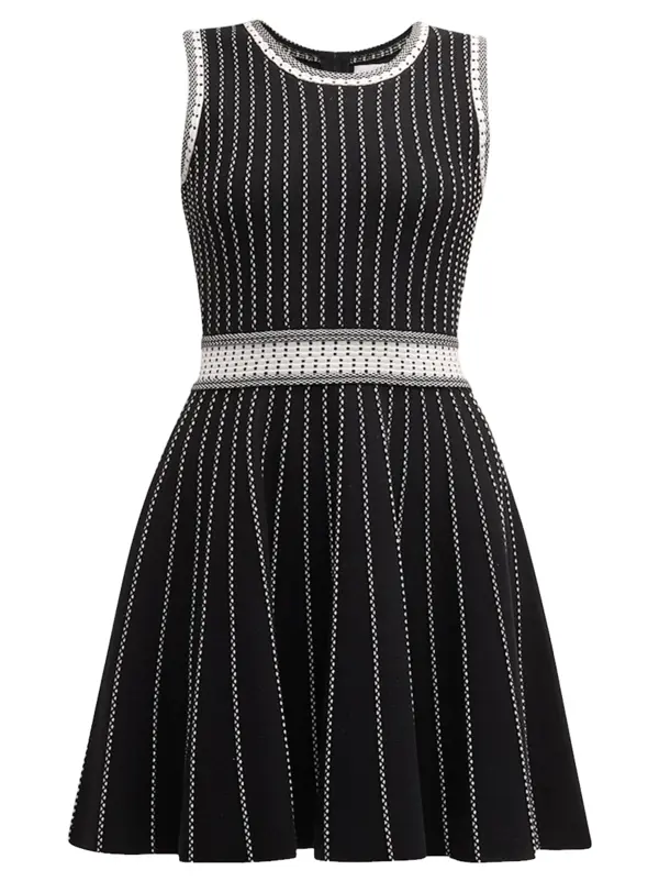 MILLY Sleeveless Striped Knit Mini Dress - Black/ecru
