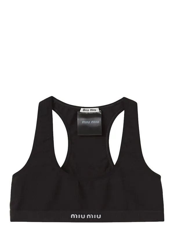 Miu Miu Jacquard Logo Cropped Top - Nero