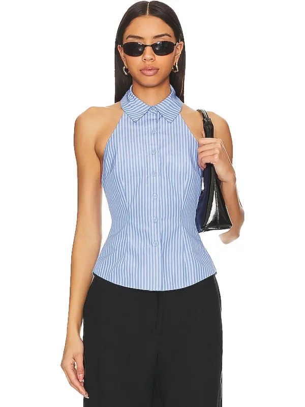 MORE TO COME Lisseth Open Back Top - Blue Stripe