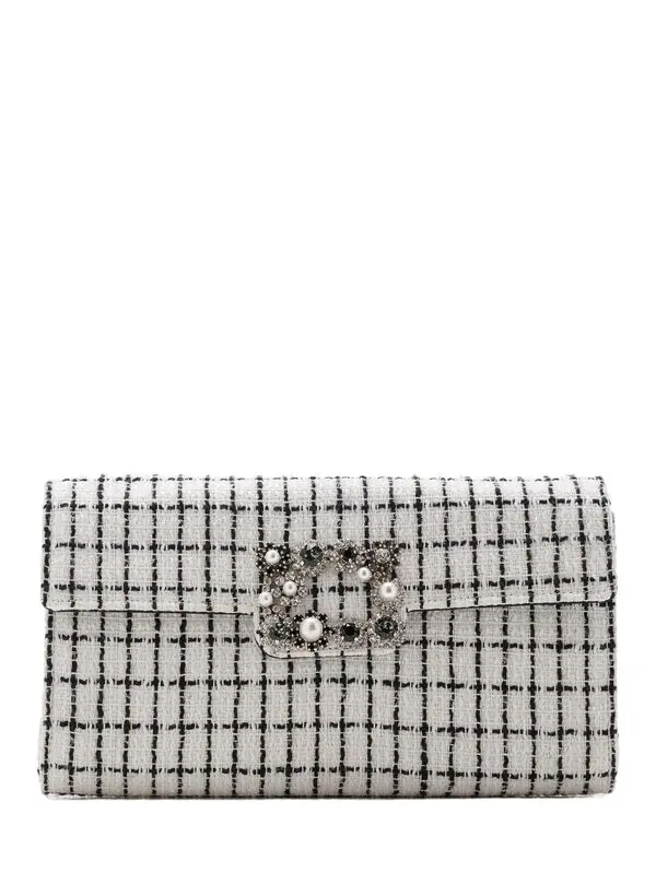 ROGER VIVIER Flower-buckle Tweed Clutch - White