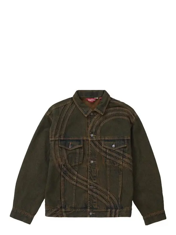 Supreme Logo Denim Trucker Jacket - Dirty Green