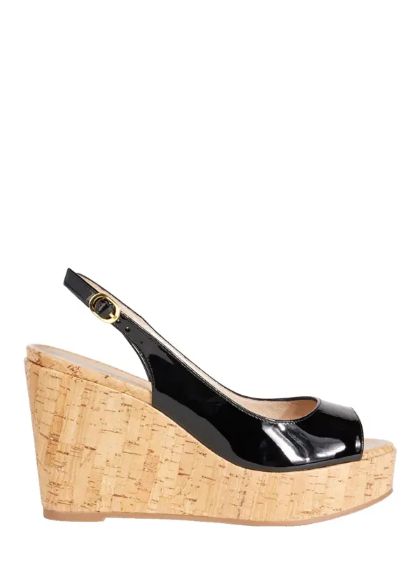 STUART WEITZMAN Riveria Patent-leather Wedge Slingback Sandals - Black