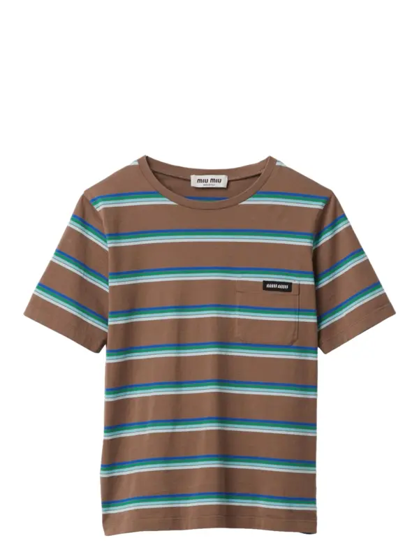 Miu Miu Logo-patch Striped T-shirt - Brown