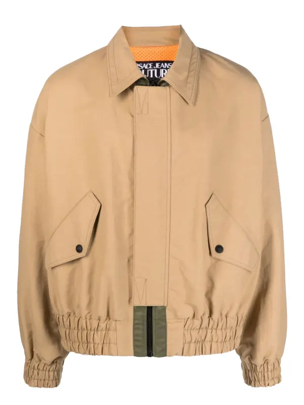 Versace Logo-patch Bomber Jacket - Neutrals