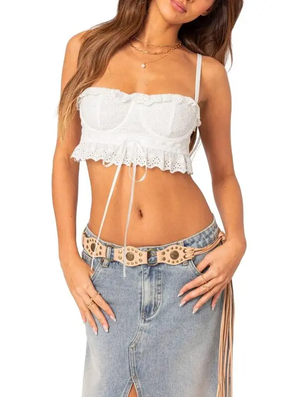 EDIKTED Mandy Eyelet Cotton Camisole - White