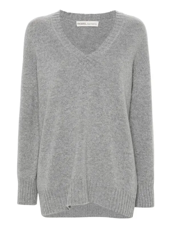 MODES GARMENTS Fine-knit V-neck Jumper - Grey