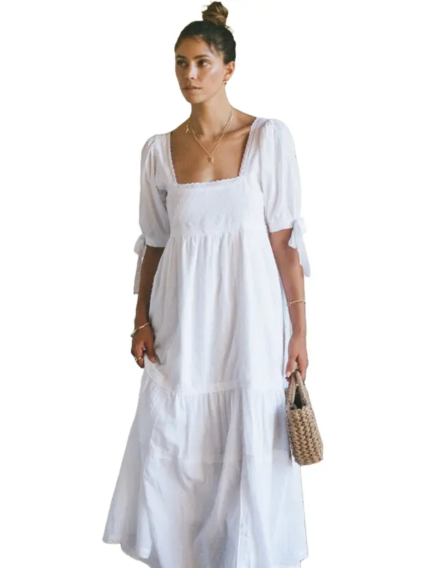 MERRITT CHARLES Parker Cotton Swiss Dot Dress With Lace Trim - White