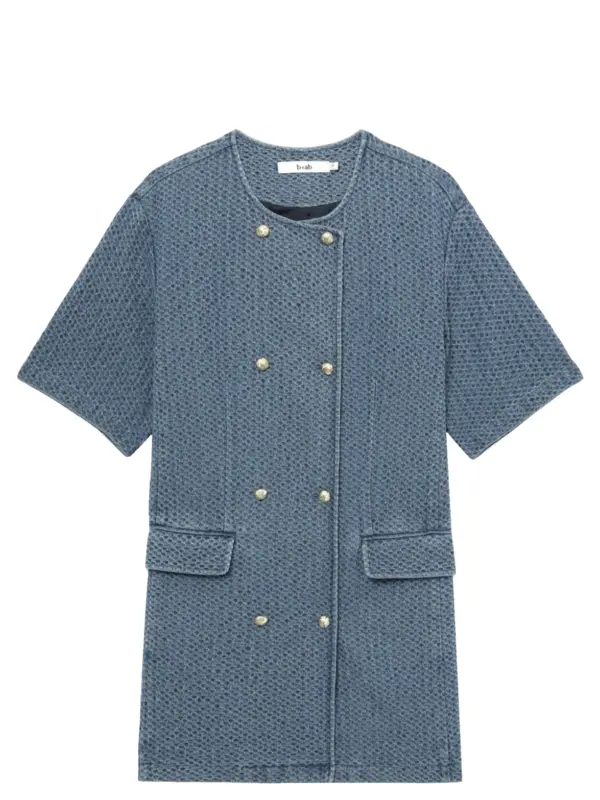 B+AB Double-breasted Textured Denim Mini Dress - Blue