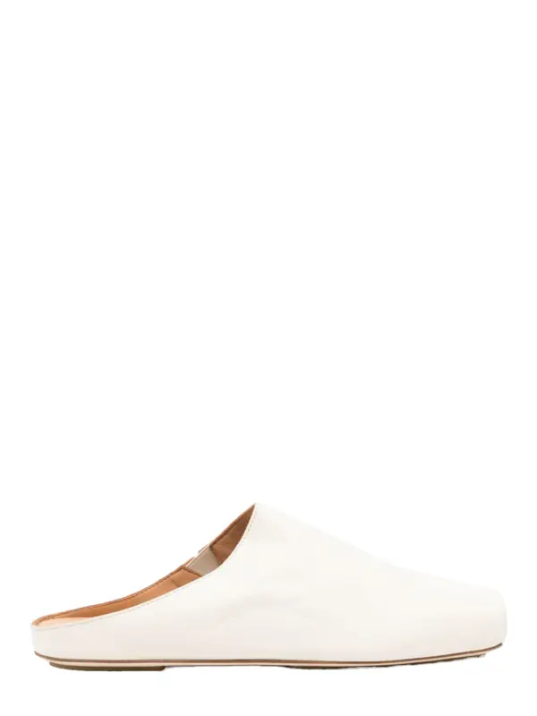 UMA WANG Square-toe Leather Slippers - White