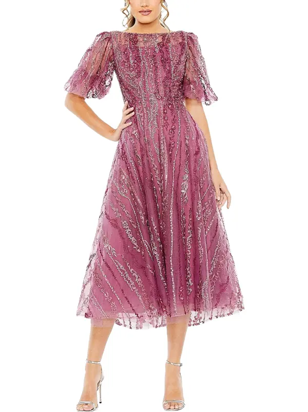 Mac Duggal High Neck Embellished A-line Dress - Berry