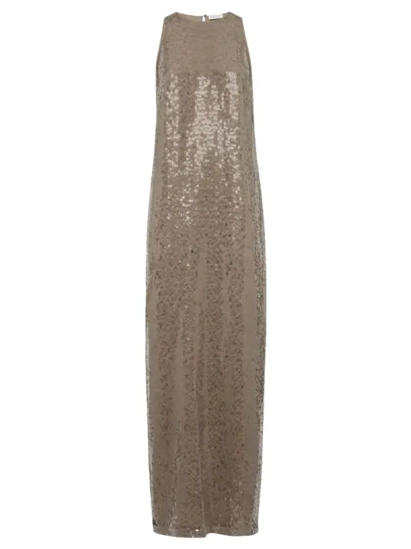 Brunello Cucinelli Sequinned Silk Maxi Dress - Brown