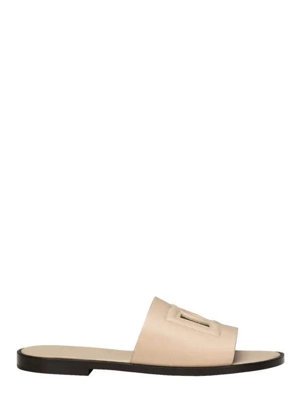 Dolce & Gabbana Embossed-logo Leather Slides - Neutrals