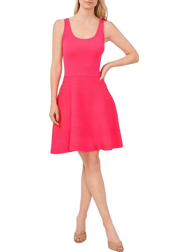 CECE DUPRAZ Ribbed Sweater Fit & Flare Dress - Malibu Pink