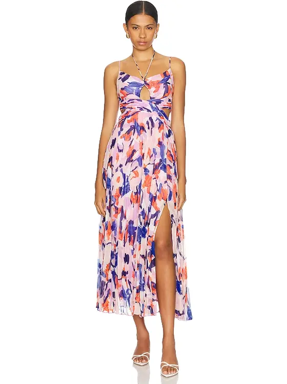 Astr The Label Aquata Dress - Orange Blue Abstract