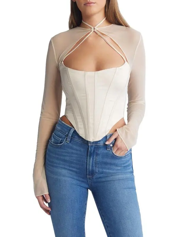 MISTRESS ROCKS Long Sleeve Corset Top - Vanilla