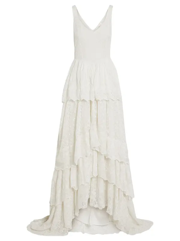 LoveShackFancy Sarabi Tiered Broderie Anglaise Gown - White