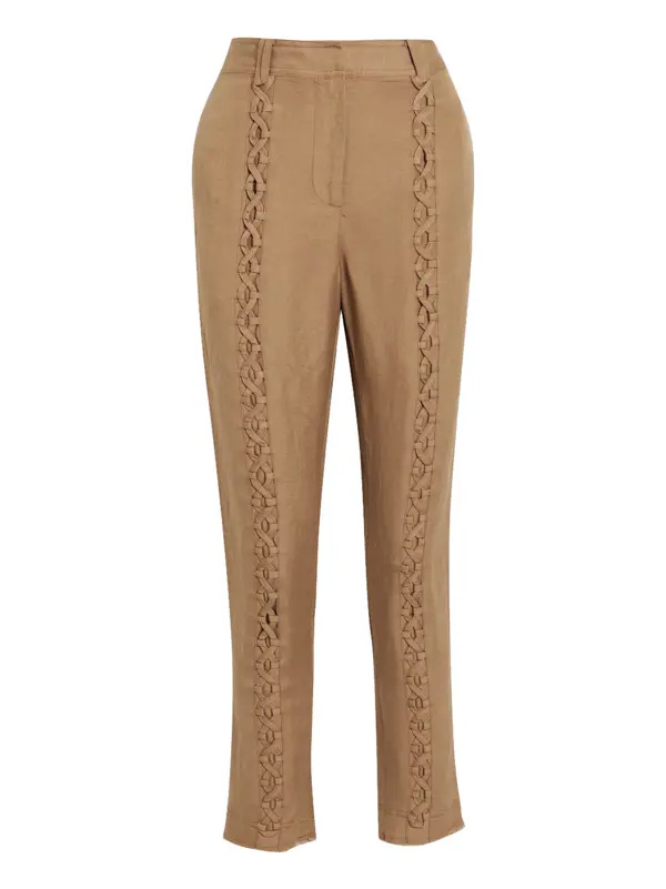 Aje Lace-up Linen-blend Slim-leg Pants - Camel