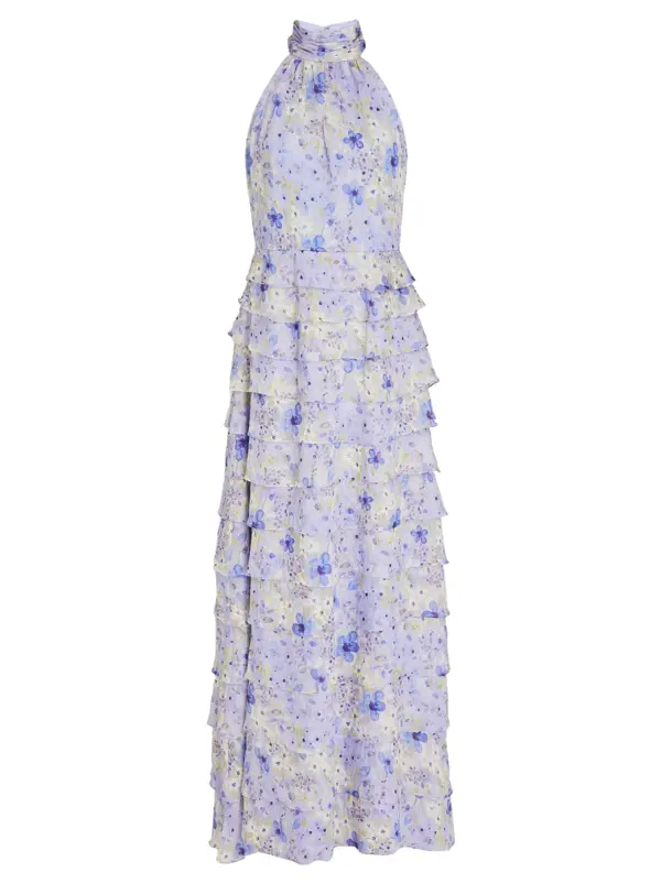 MIKAEL AGHAL Tiered Floral-print Chiffon Maxi Dress - Lavender