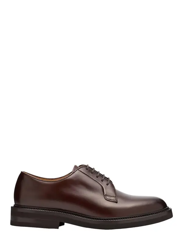 Brunello Cucinelli Calf Leather Derby Shoes - Dark Brown