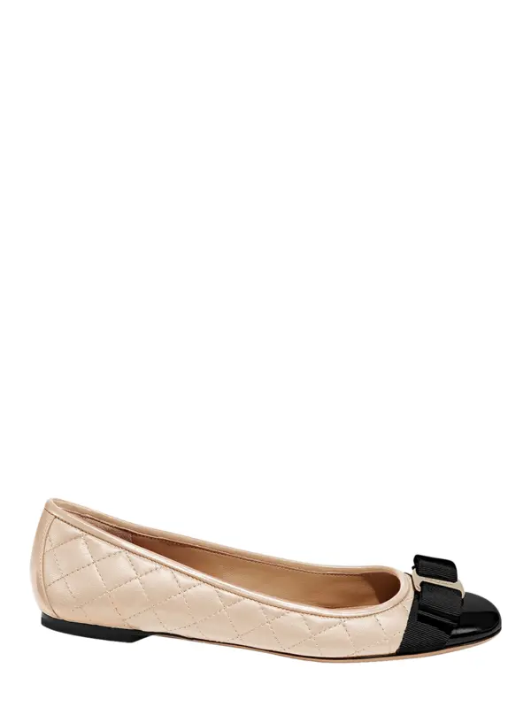 FERRAGAMO Varina Quilted Bow Ballerina Flats - New Bisque/nero
