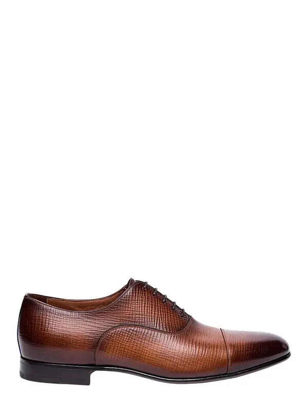 Santoni Darian Textured Leather Oxfords - Medium Brown