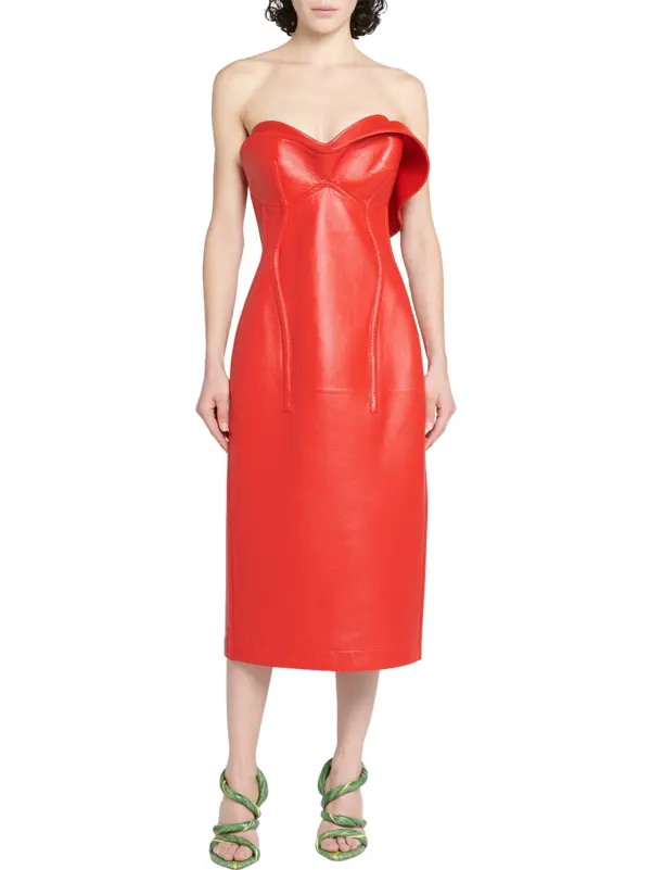 Bottega Veneta Patent Leather Bustier Dress - Rosso