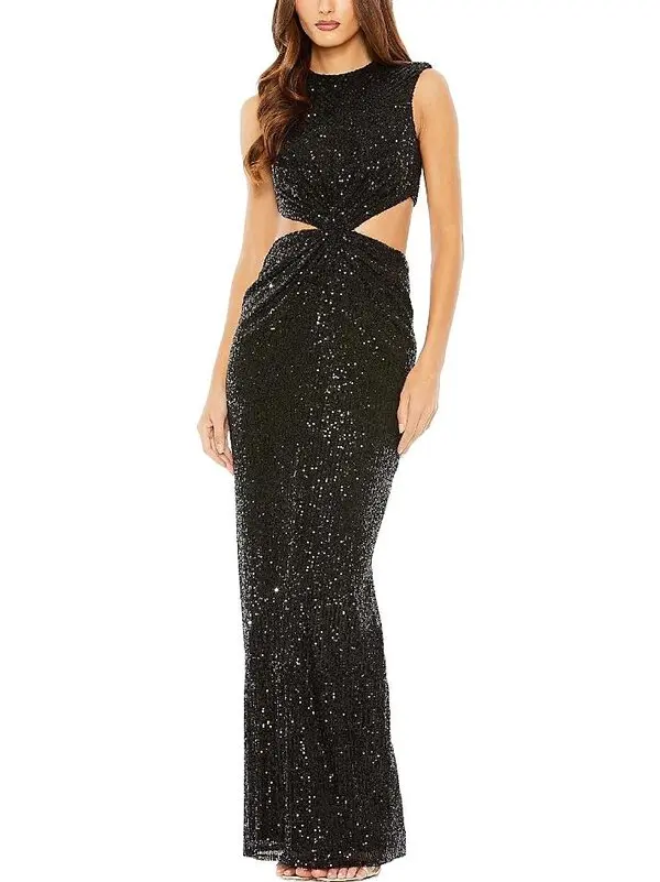 Mac Duggal Sequin Gown With Cut Out And Open Back - Black