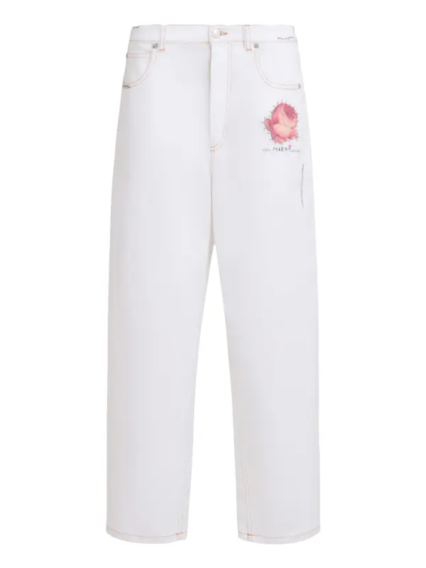 Marni Appliquéd Tapered Jeans - White