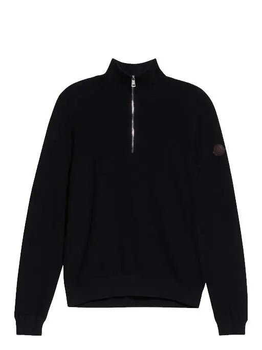 Moncler Cotton & Cashmere Quarter Zip Sweater - Navy