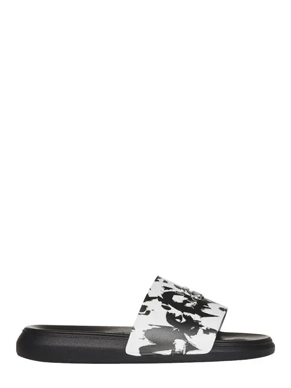 Alexander McQueen Graffiti Pool Slides - Black/white