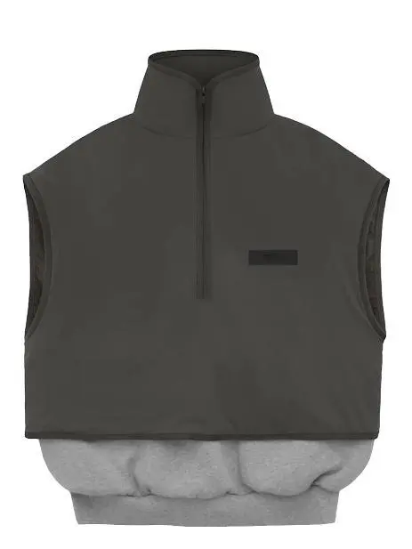 Fear Of God Essentials Nylon Fleece Mockneck Vest - Dark Heather Oatmeal/ink