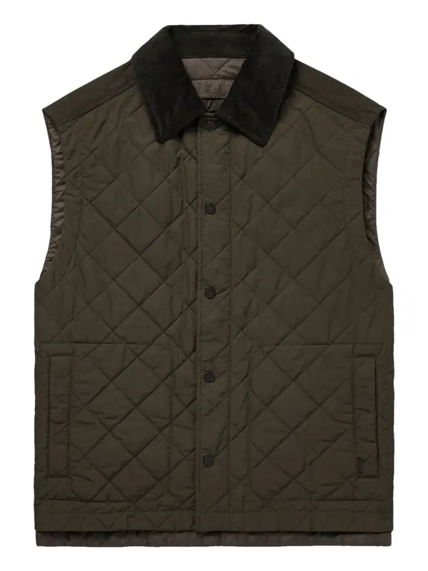 Purdey Cotton Corduroy-trimmed Padded Quilted Shell Gilet - Green