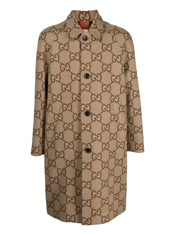 Gucci Gg-pattern Single-breasted Coat - Neutrals