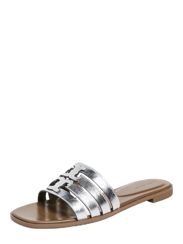 Tory Burch Ines Cage Slides - Silver / Wild Mushroom