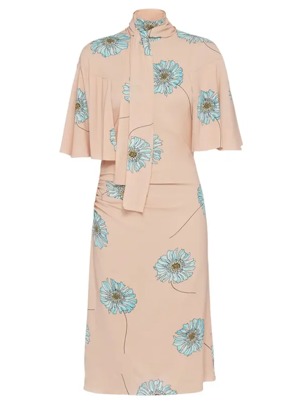 Prada Sable Gerbera Printed Midi Dress - Cipria