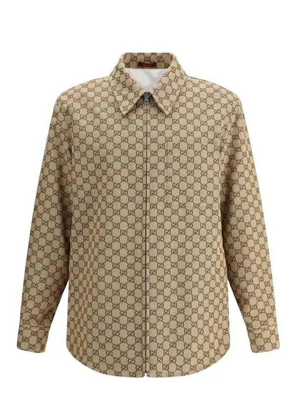 Gucci Cotton Gg Jacquard Shirt Jacket - Brown