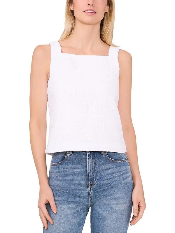 CECE DUPRAZ Tweed Square Neck Top - Ultra White