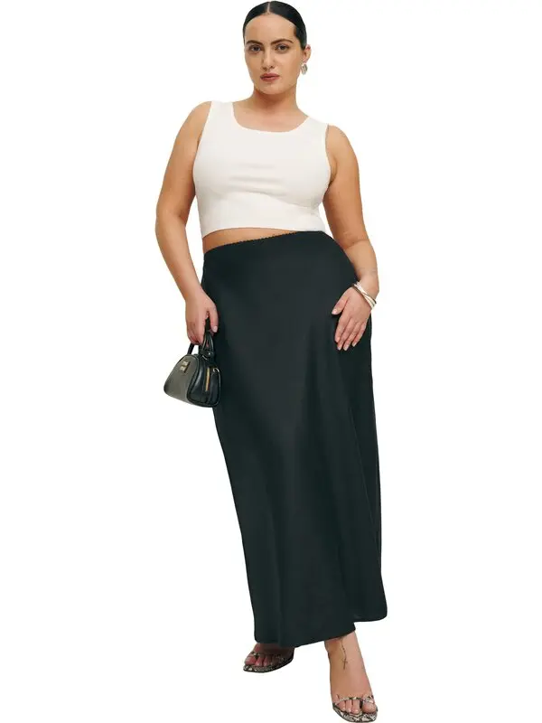 REFORMATION Layla Linen Midi Skirt - Black