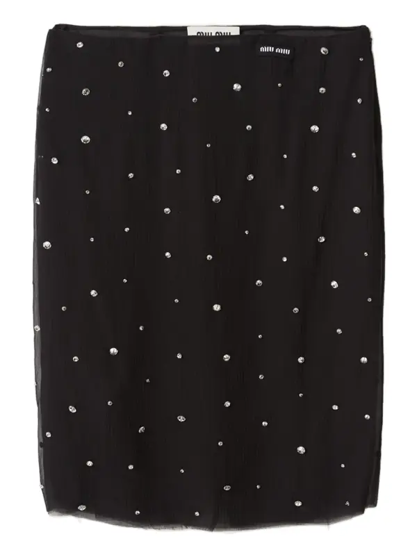 Miu Miu Embroidered Chiffon Pencil Skirt - Black