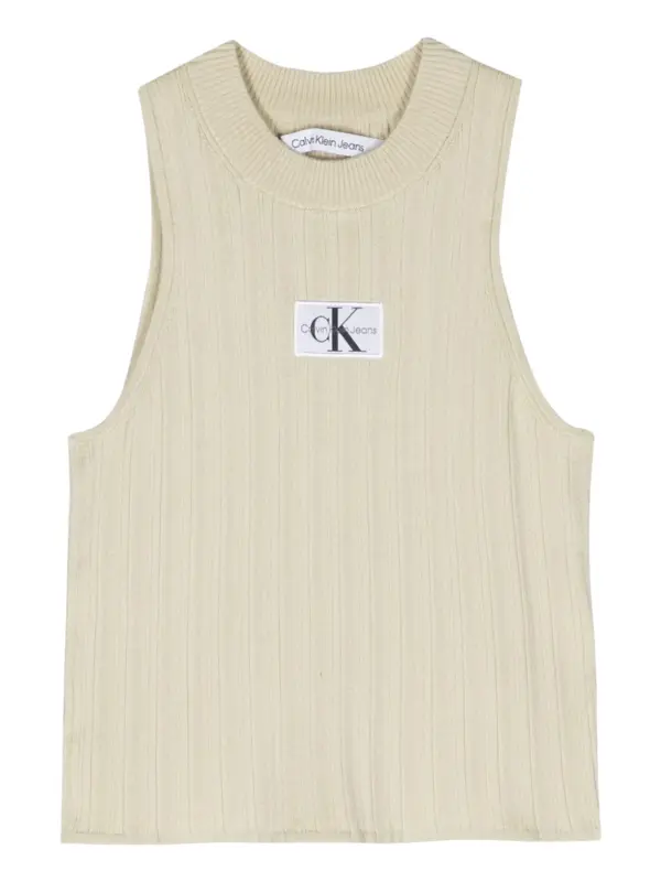 Calvin Klein Logo-patch Ribbed-knit Top - Green