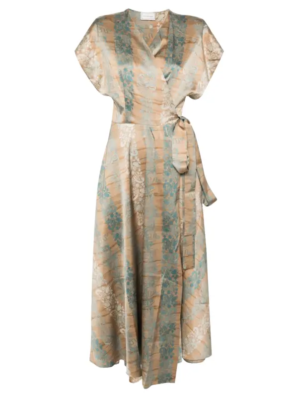 PIERRE-LOUIS MASCIA Floral Silk Wrap Dress - Neutrals