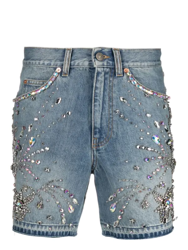 Gucci Crystal-embellished Denim Shorts - Blue