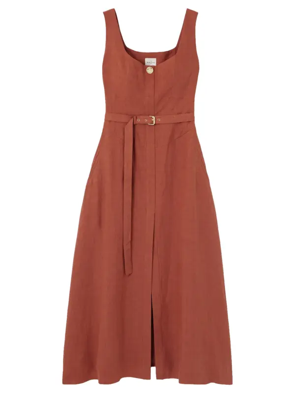 Le Kasha Subu Belted Linen Midi Dress - Brown