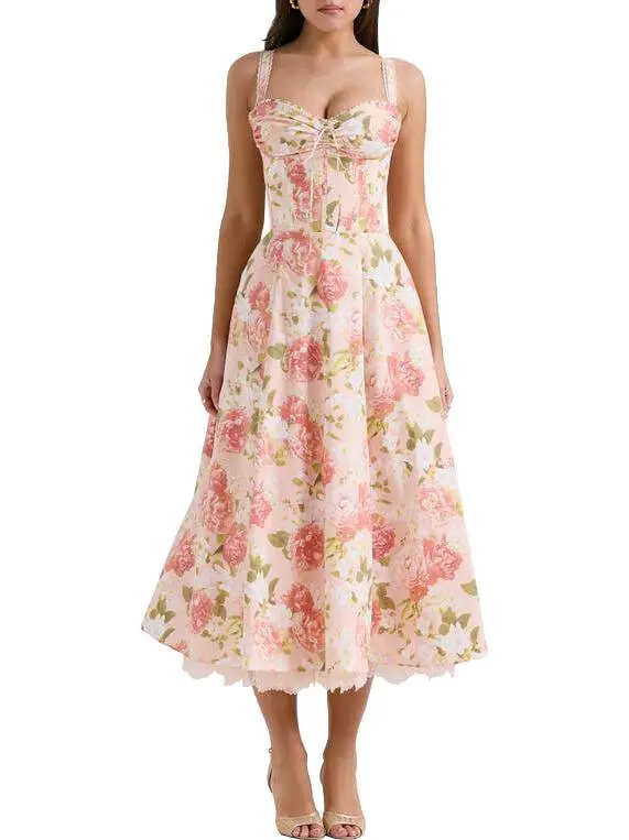 House Of Cb Rosalee Floral Cotton Dress - Peony Print